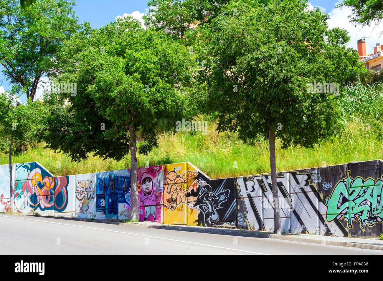 Blanes, Spain - 31 may, 2018: Modern street drawings graffiti on ...