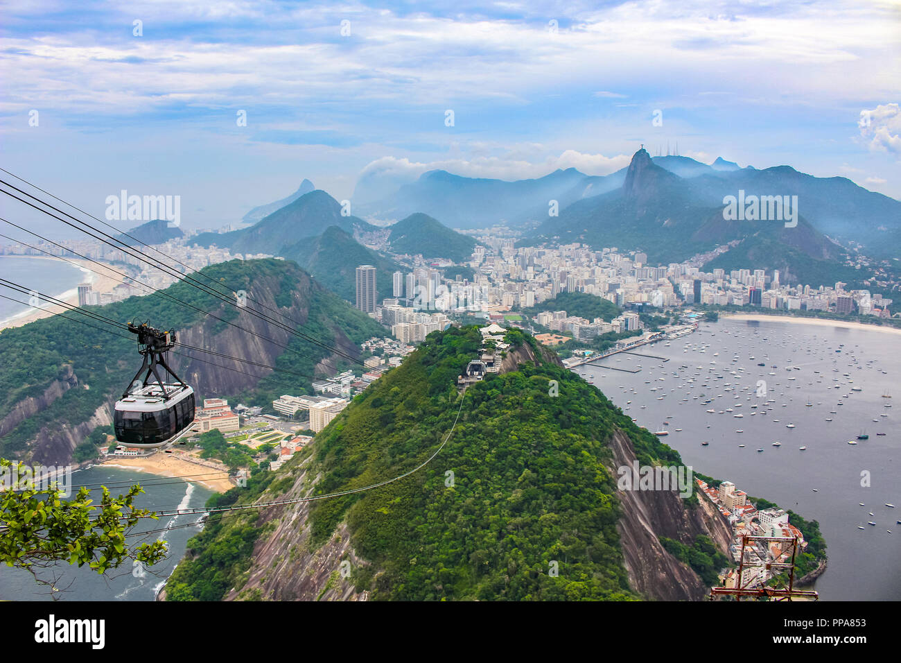 Sweeping View of buildings in the city of Rio de Janeiro with Favelas ...