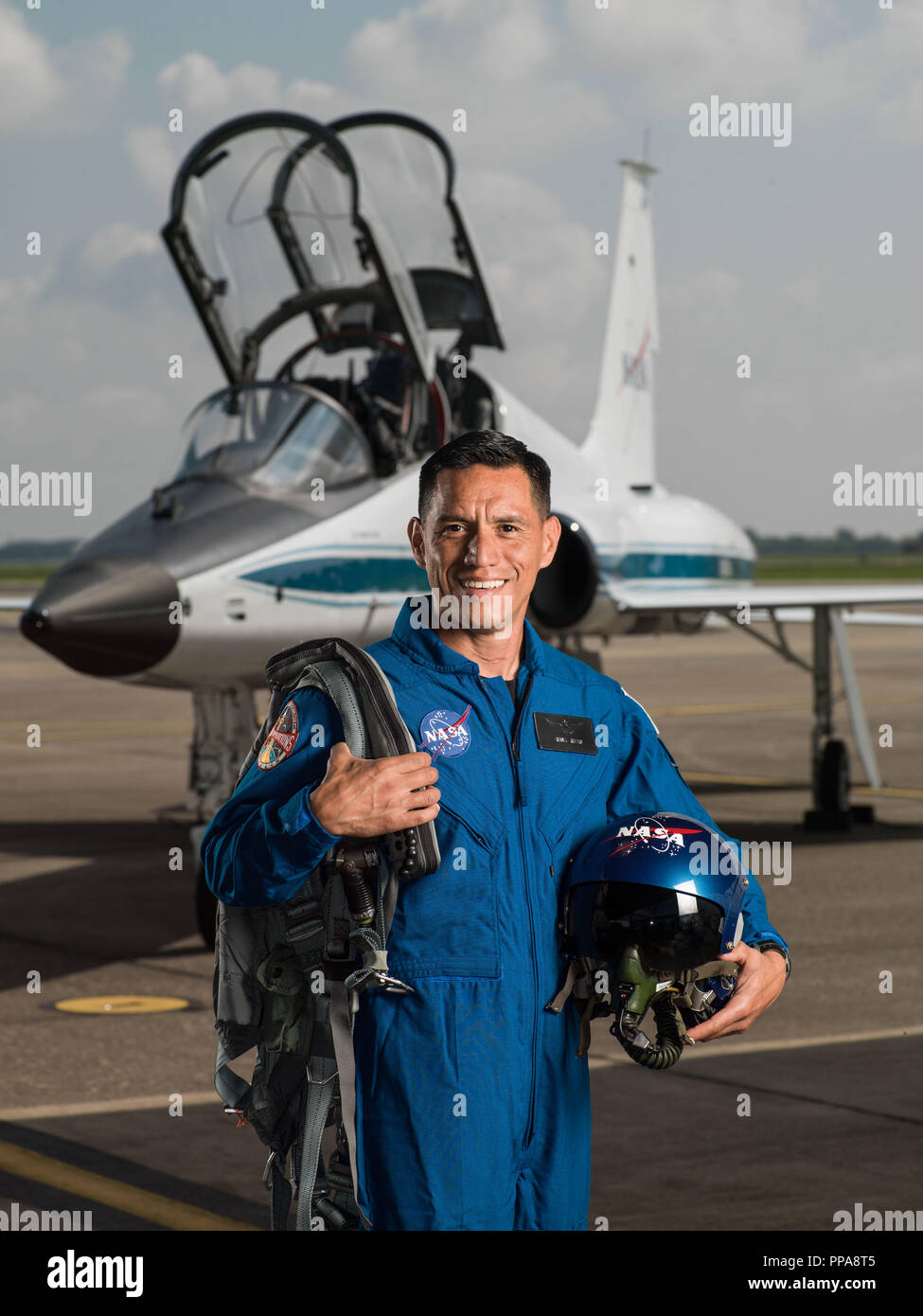 NASA astronaut candidate Frank Rubio in front of a T-38 trainer ...