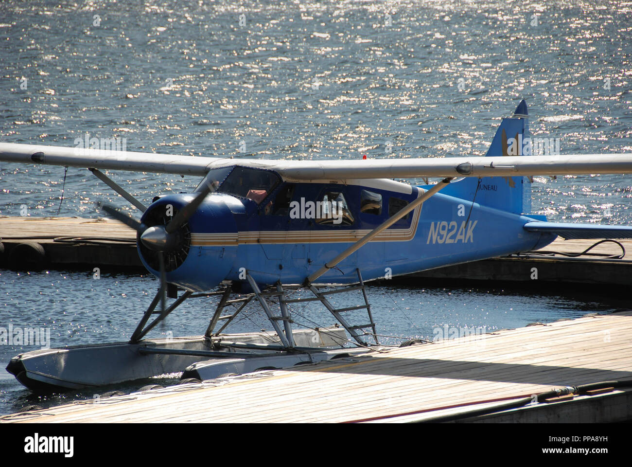 Seaplane tied up alongside a jetty in Ketchikan, Alaska Stock Photo - Alamy
