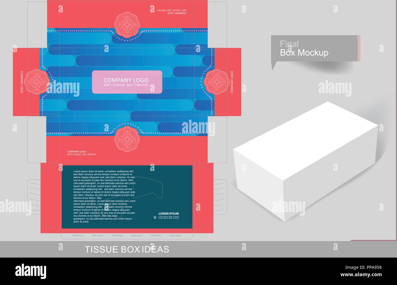 Blue gradient bars pattern on top part tissue box concept, template for ...