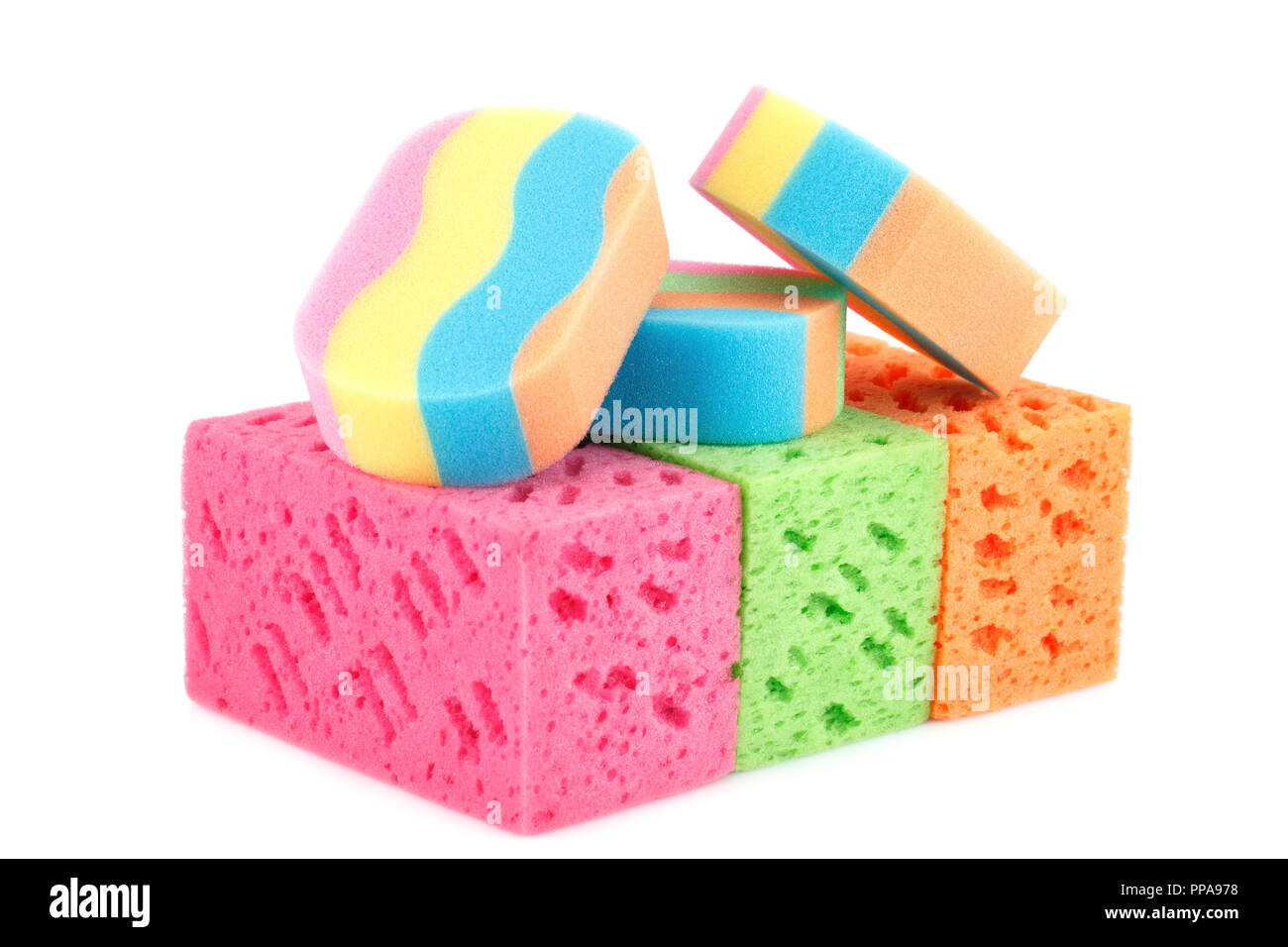 Colorful sponges isolated on white background Stock Photo - Alamy