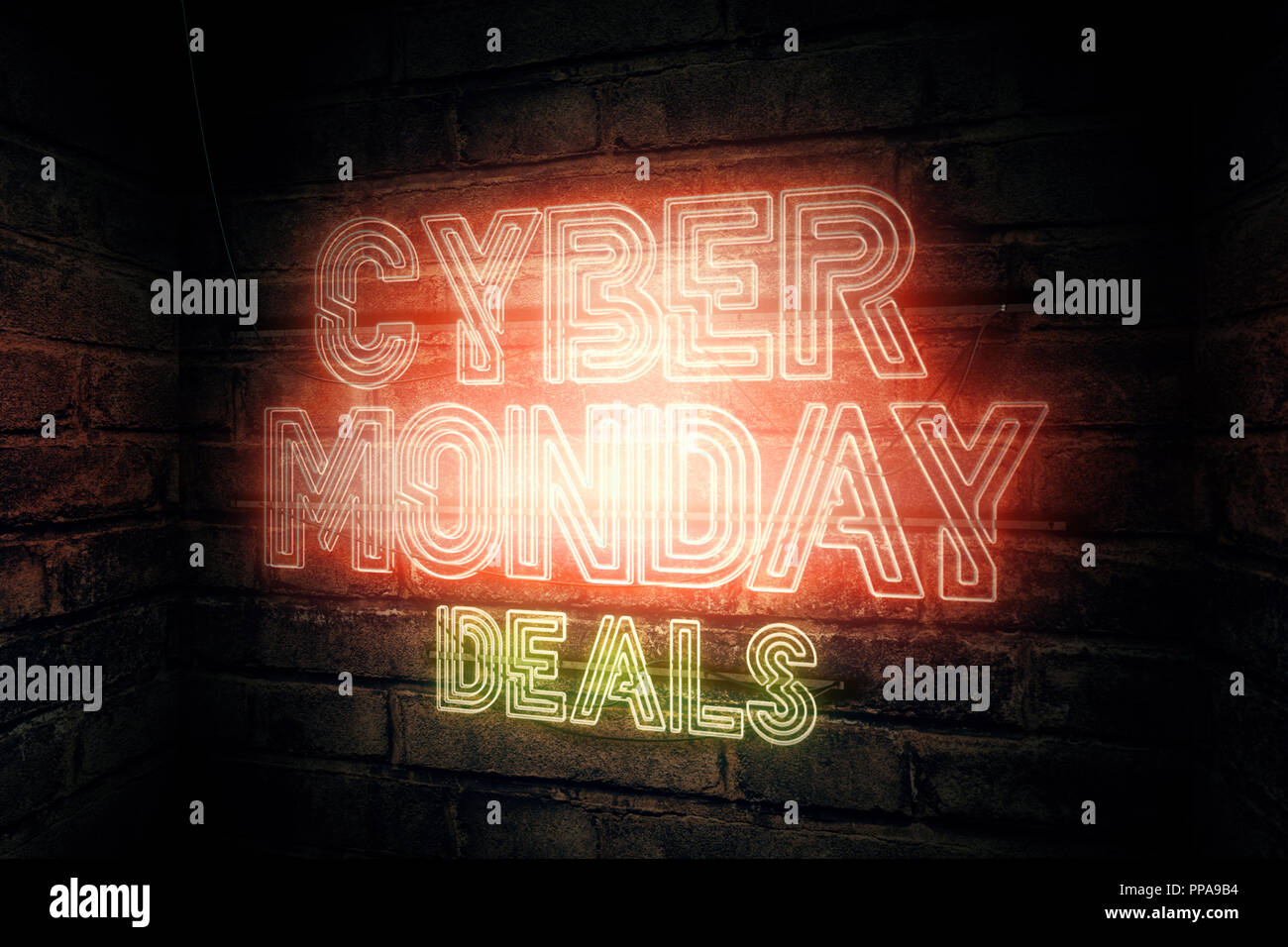 Cyber Monday deals neon sign, 3d rendering illustration Stock Photo - Alamy