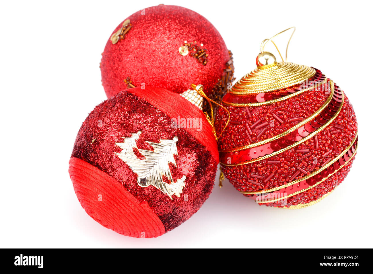 Christmas red balls isolated on white background Stock Photo - Alamy