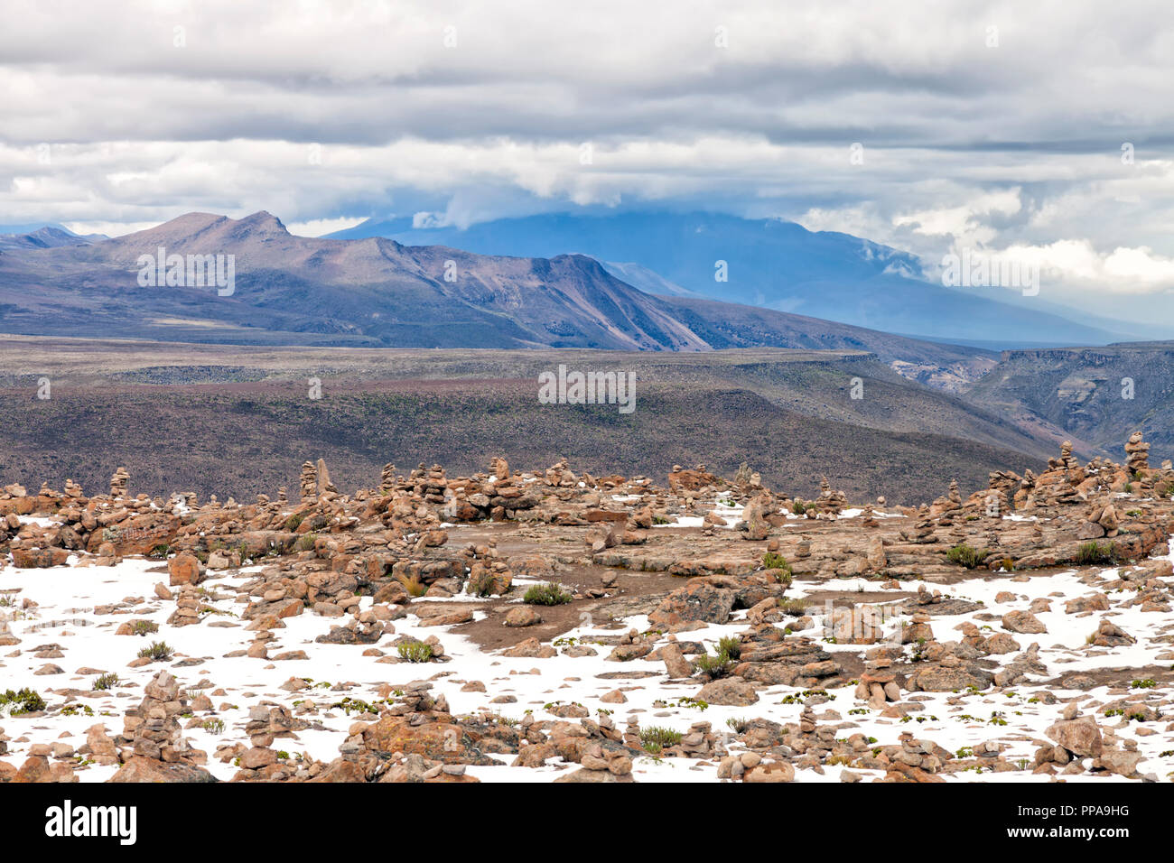 Peruvian Andes high altitude mountain landscape with rock formations in ...