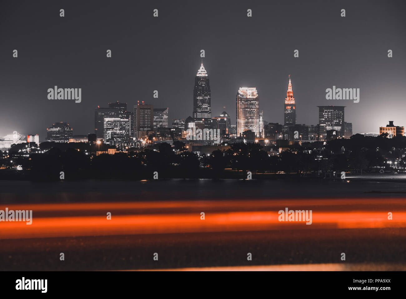 Cleveland Skyline at Night Stock Photo - Alamy