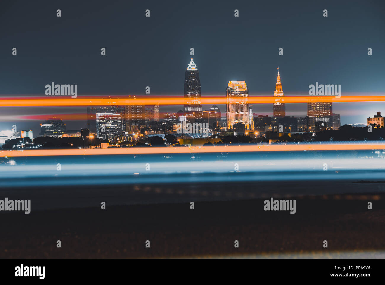 Cleveland Skyline at Night Stock Photo - Alamy