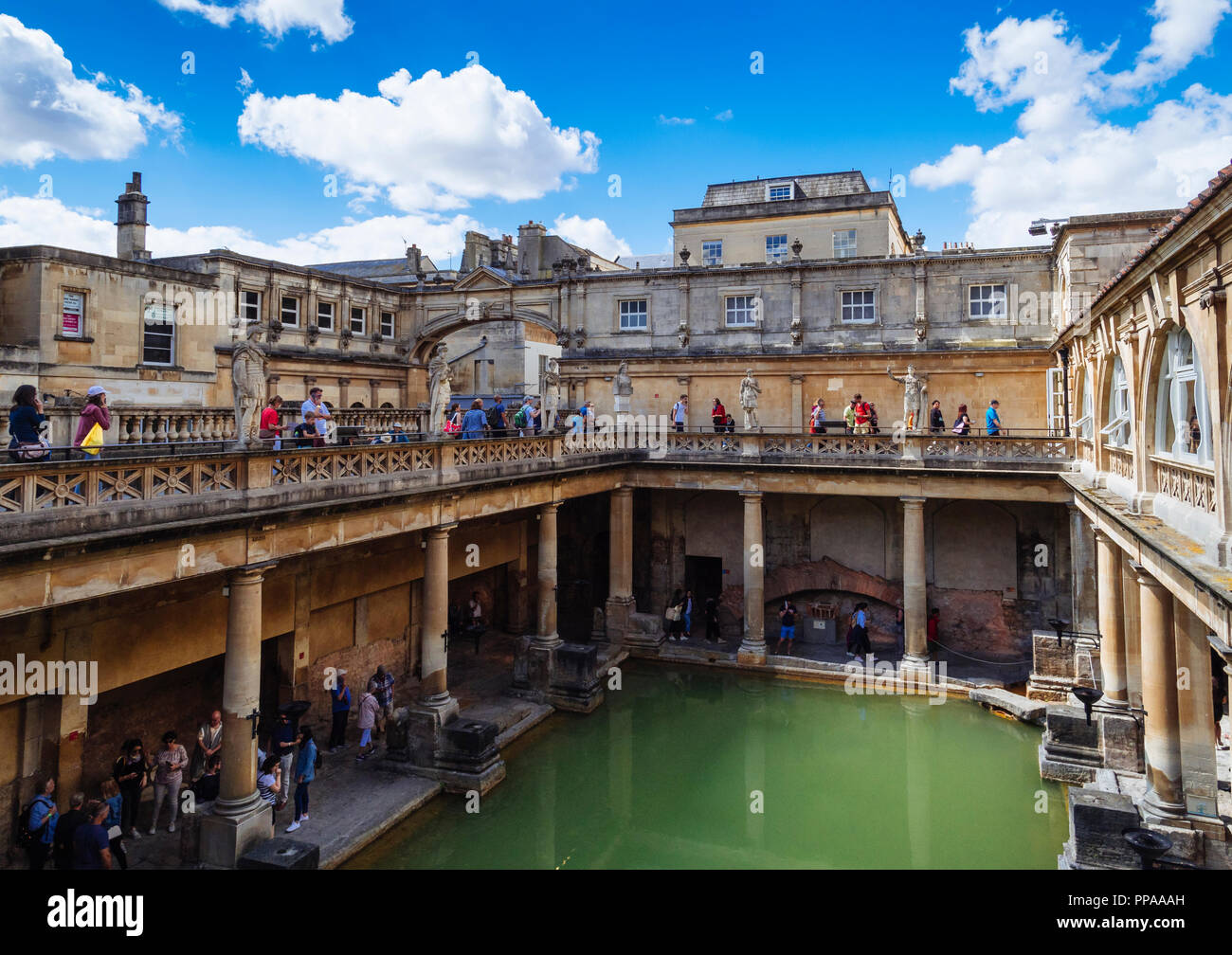 The Terrace and Great Bath of the Roman Baths, in the historical city ...
