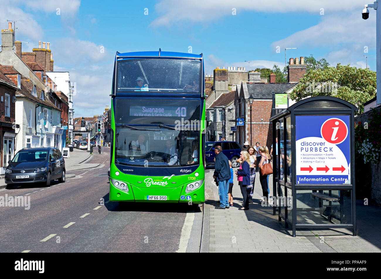 Bus at bus stop in Wareham, Dorset, England UK Stock Photo - Alamy
