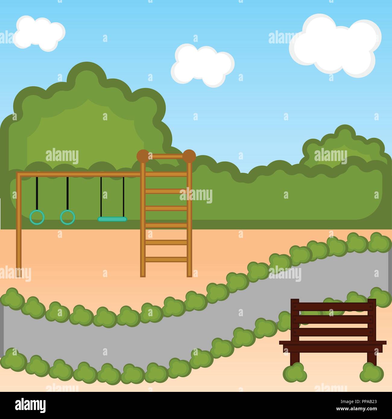 Playground wooden swing Stock Vector Images - Alamy