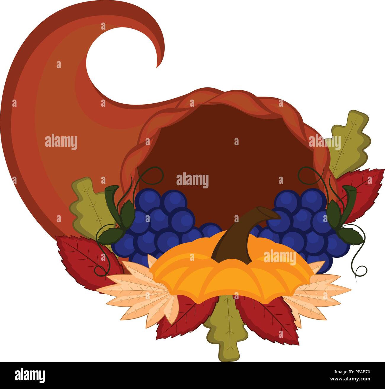 Cornucopia with grapes and leaves Stock Vector Image & Art - Alamy