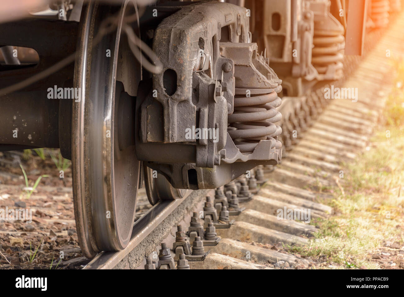 wheels of a train on rails. Railway Stock Photo - Alamy