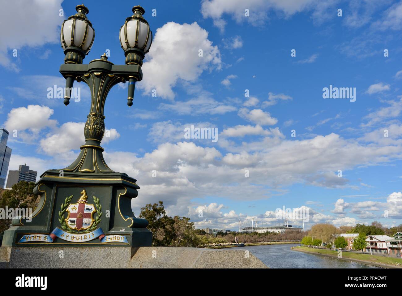 Old style lamp posts on Princes Bridge, Melbourne VIC, Australia Stock ...