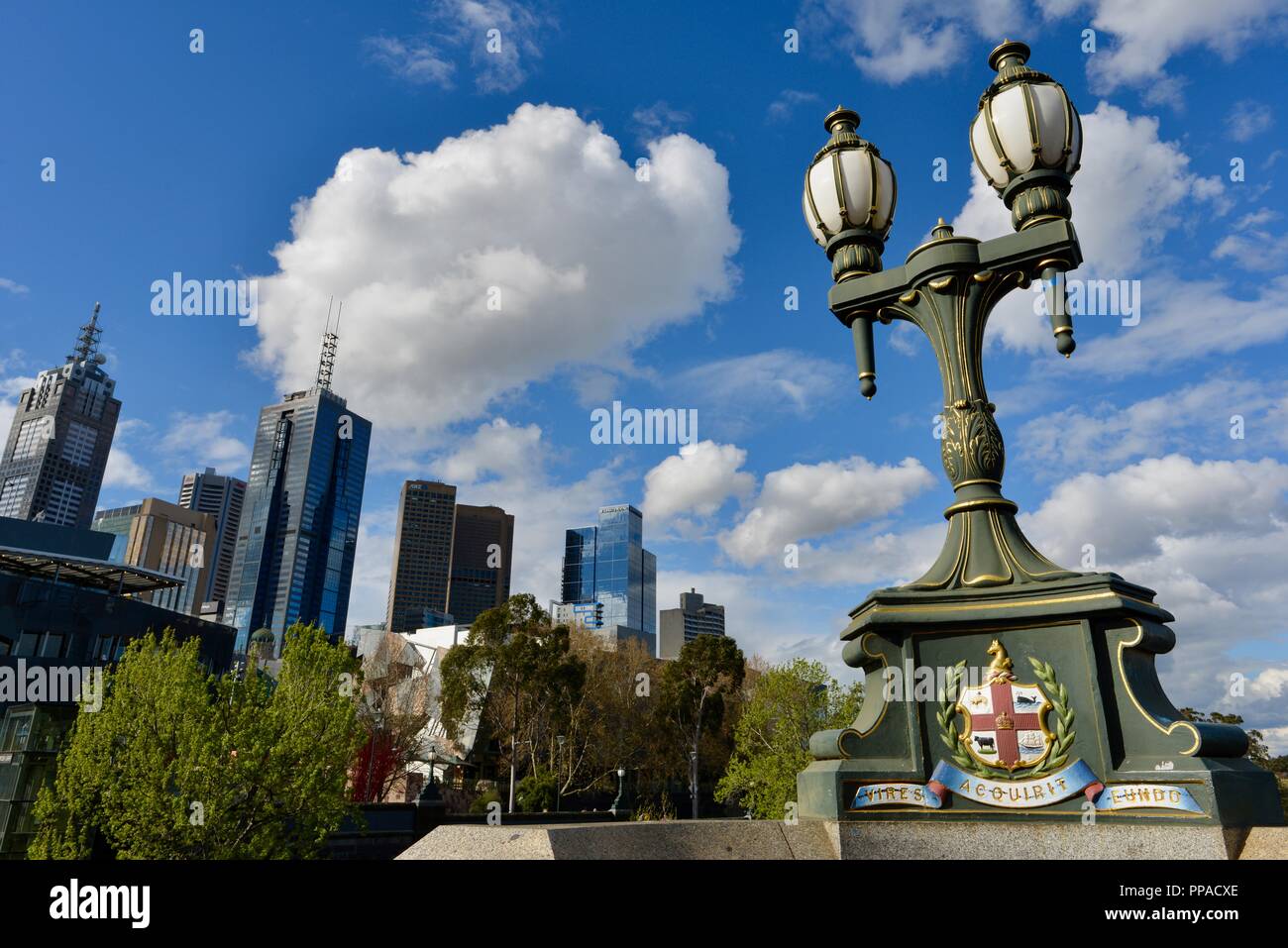Old style lamp posts on Princes Bridge, Melbourne VIC, Australia Stock ...
