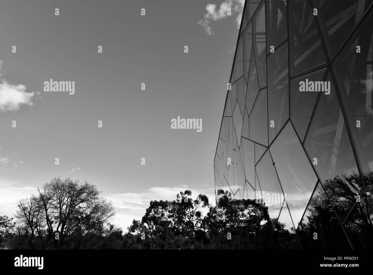 Glass panels reflecting a scene, The Australian centre for the moving ...