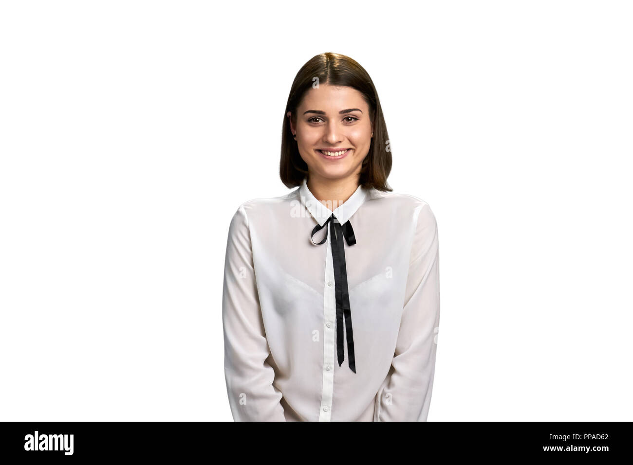 Happy smiling girl on white background Stock Photo - Alamy