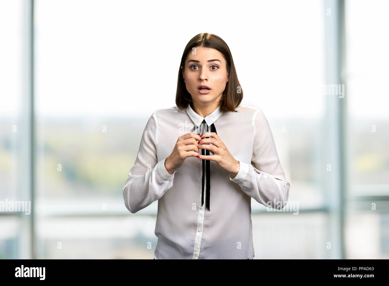 Young beautiful woman is cheering on Stock Photo - Alamy