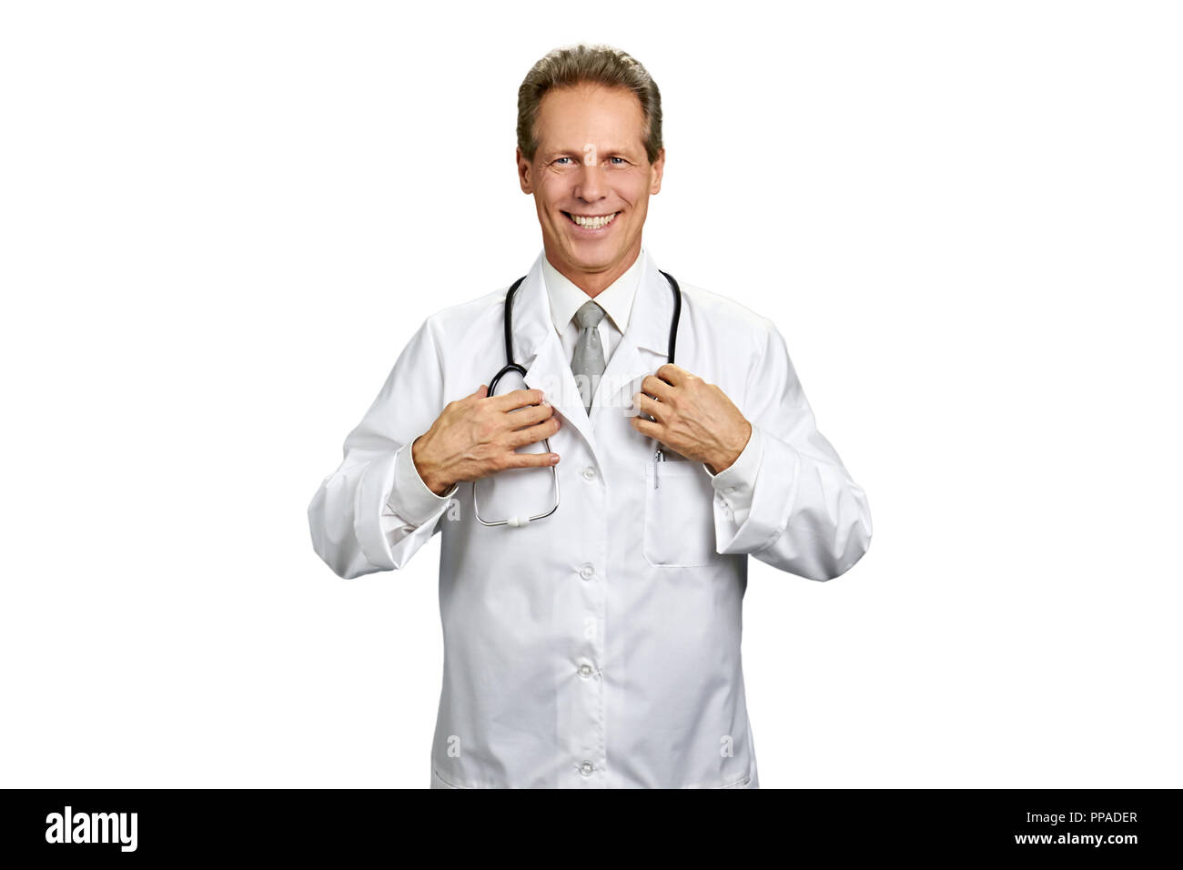 Happy doctor isolated on white background Stock Photo - Alamy