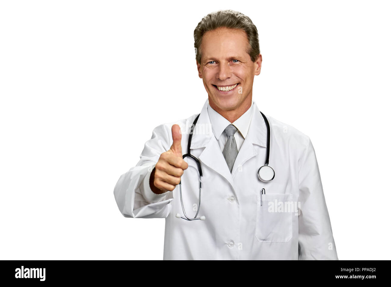 Portrait of cheerful doctor with thumb up gesture Stock Photo - Alamy