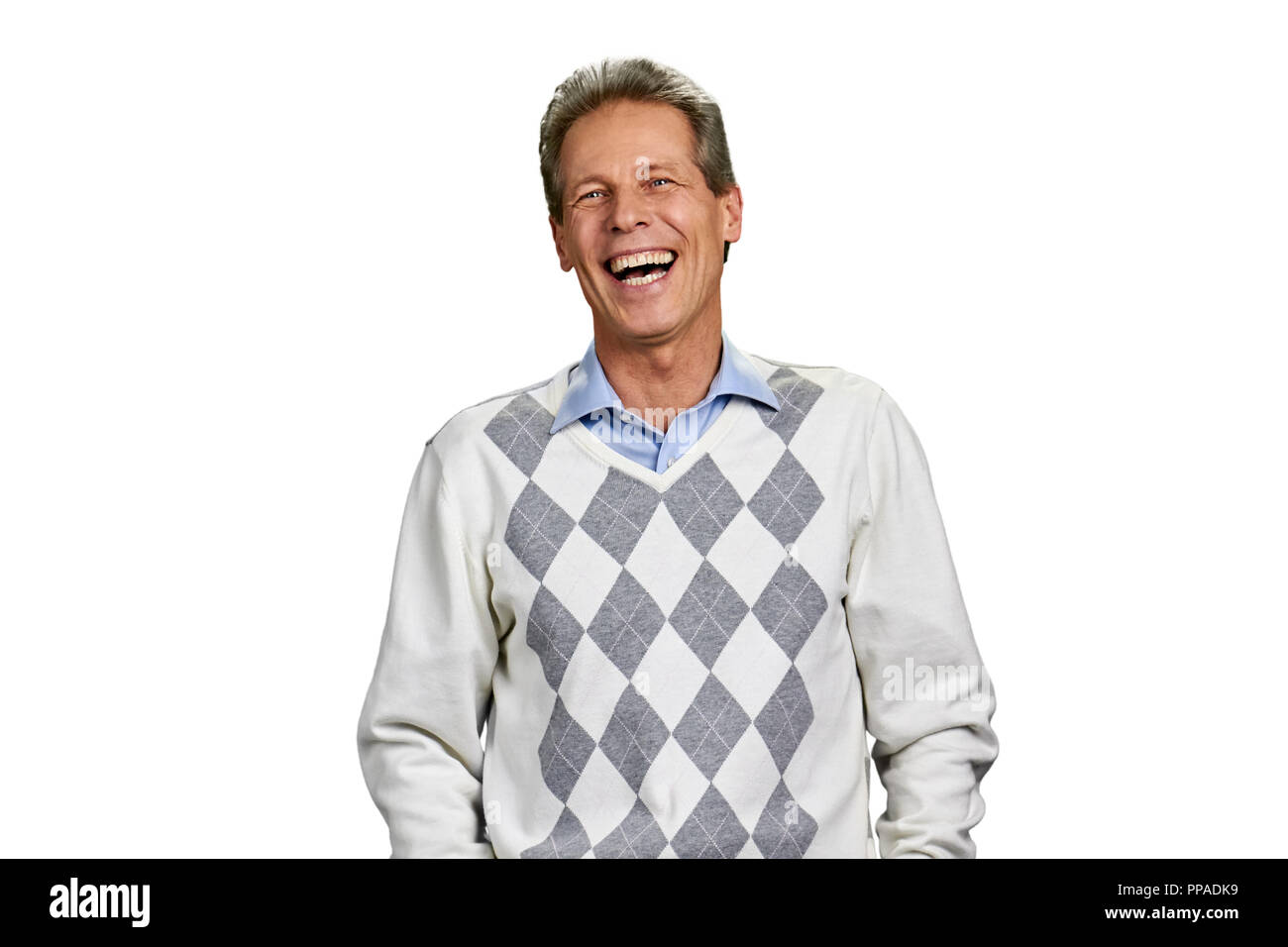 Portrait of laughing man on white background Stock Photo - Alamy
