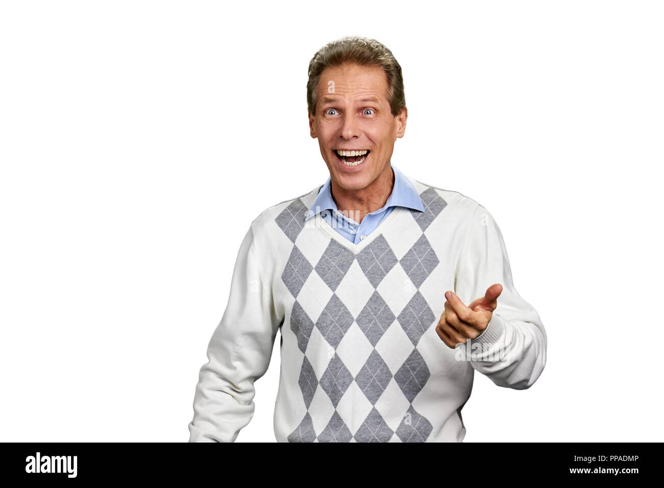 Surprised man isolated on white background Stock Photo - Alamy