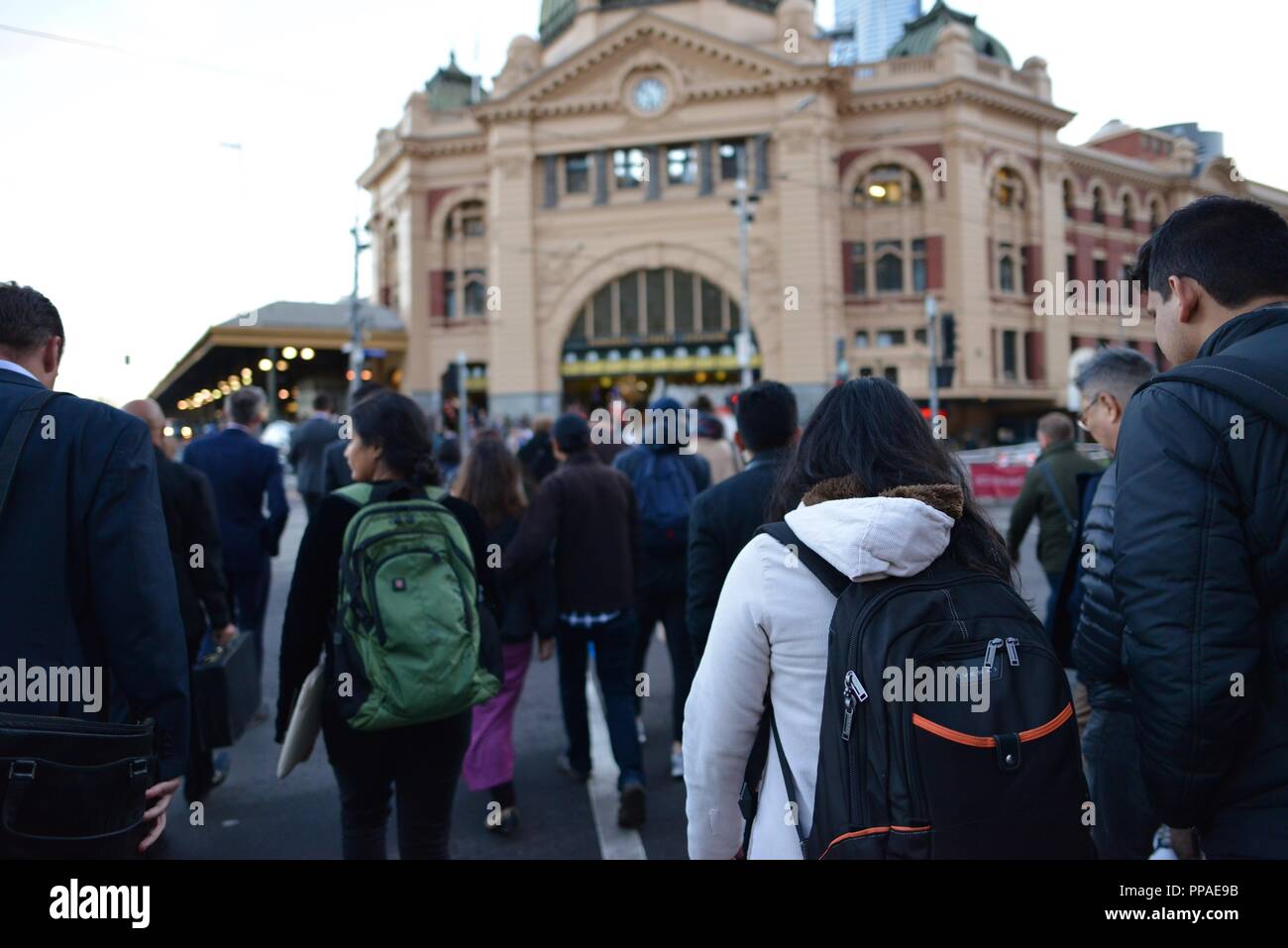 Crowds of people walking to flinders st station hi-res stock ...
