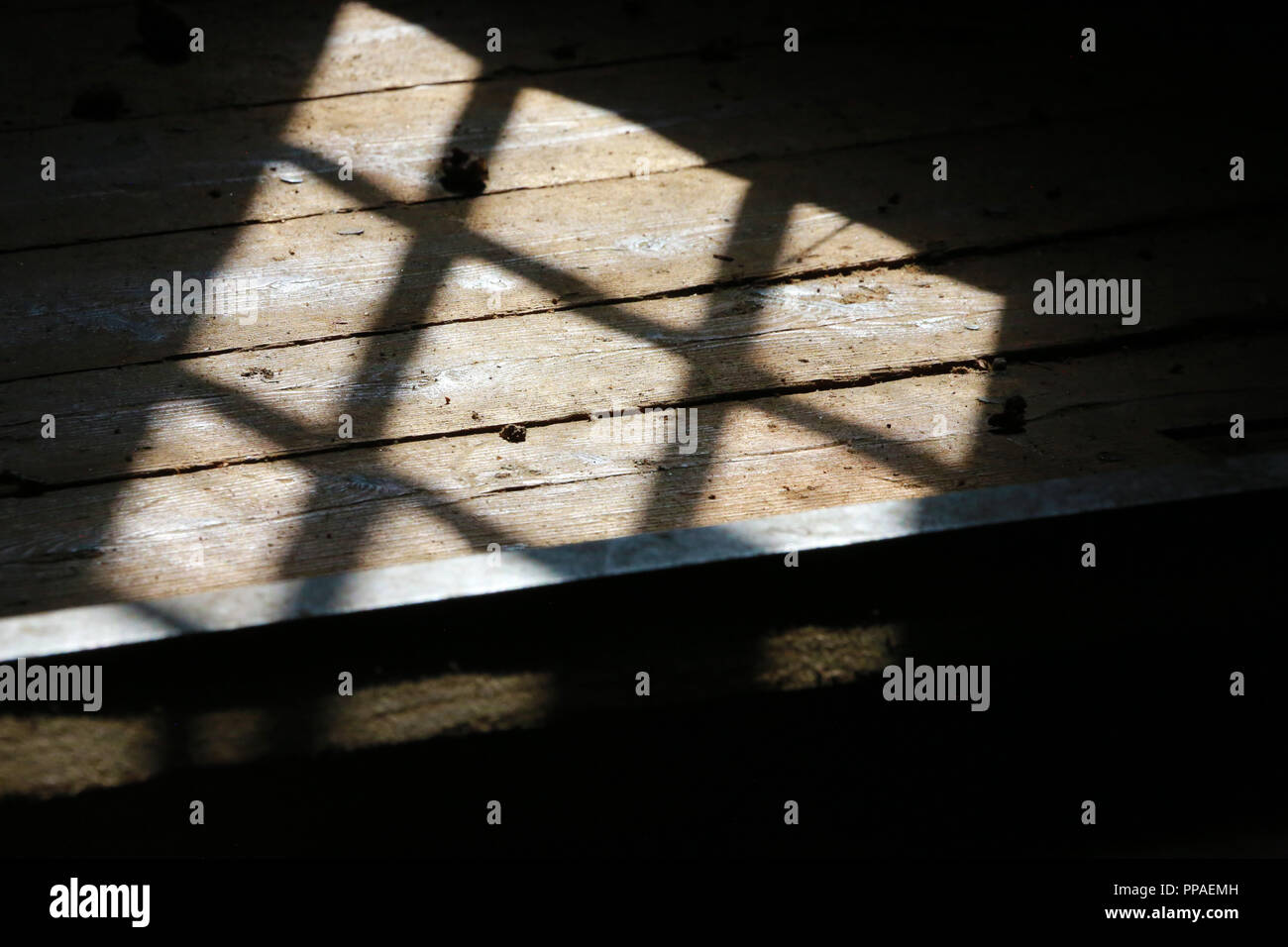 window frame shadow on wooden floor of saw mill Stock Photo - Alamy