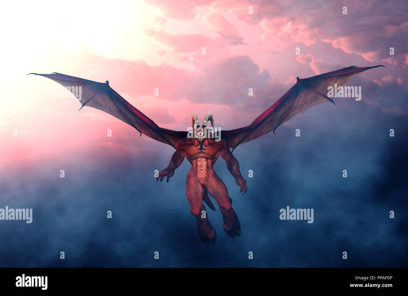 Monster flying above creepy sky,3d illustration Stock Photo - Alamy