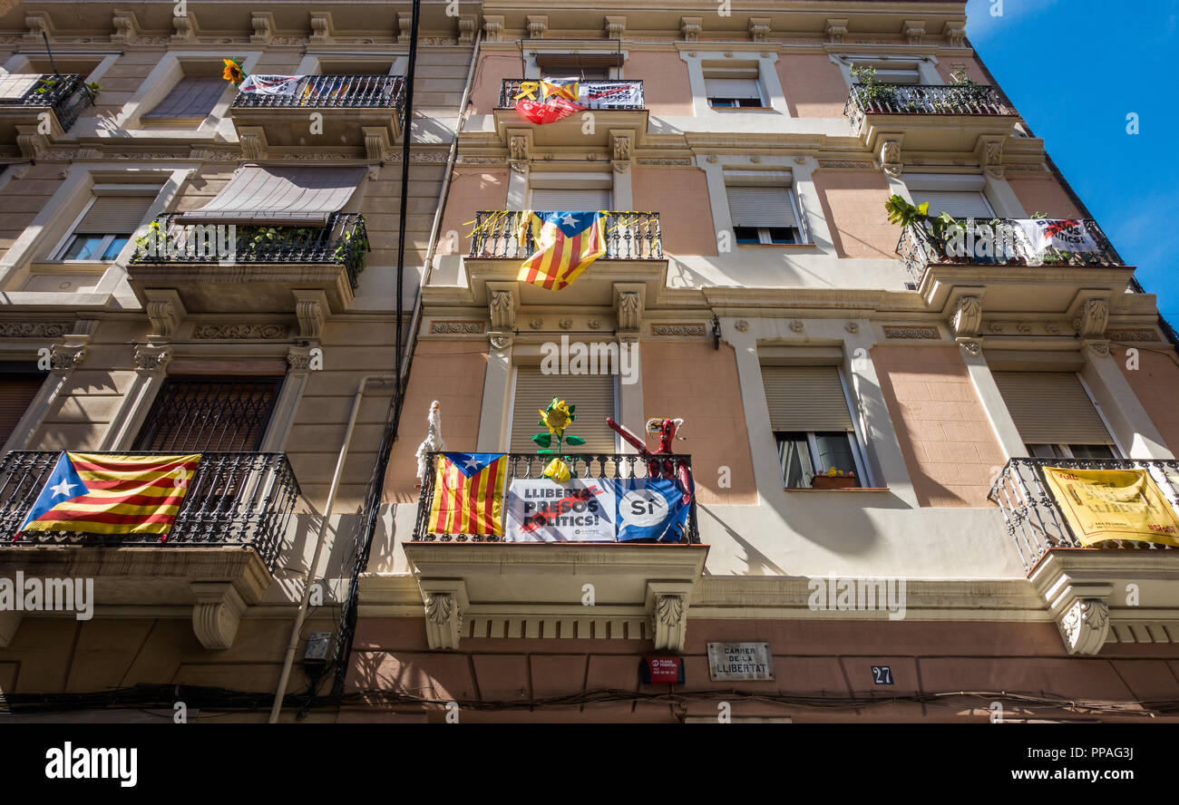 Almost all parts of the Catalaonia is full of yellow ribbons and ...