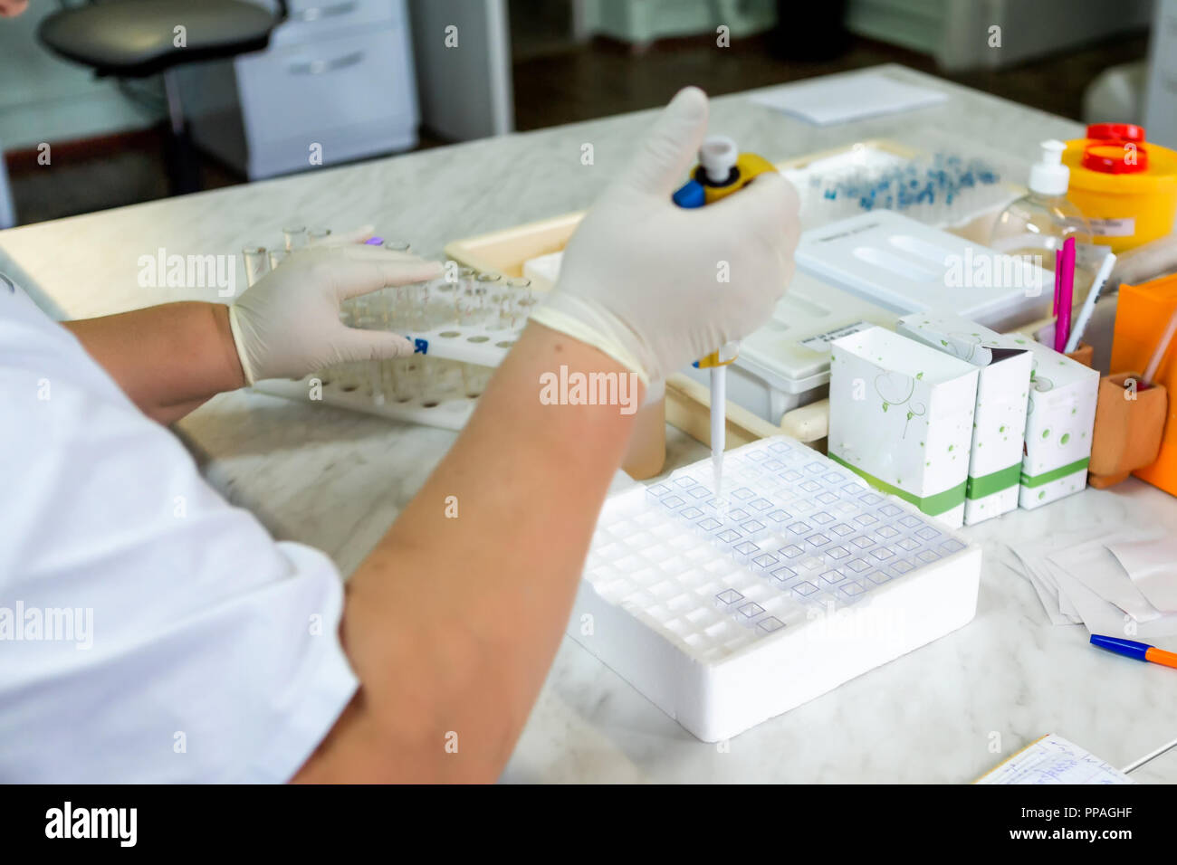 Laboratory equipment for blood analysis. The real work of the ...