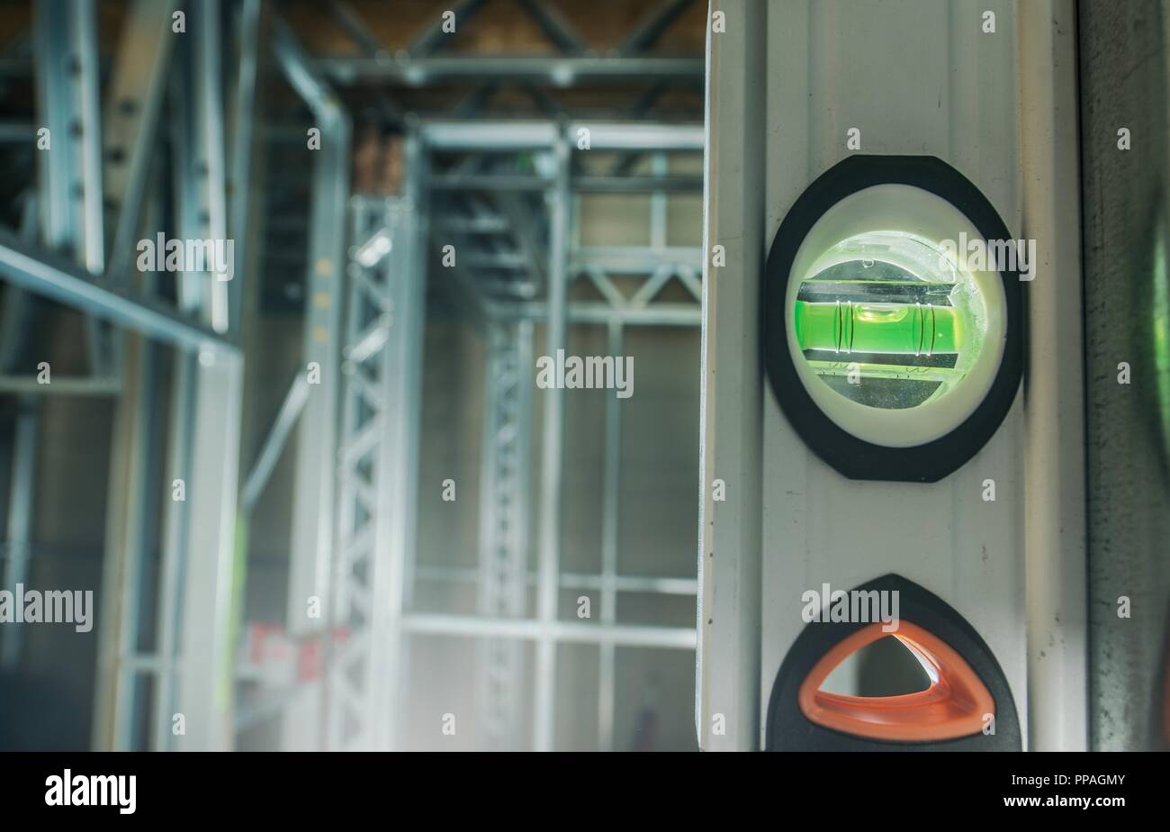 Building Structure Level. Leveling Steel Frame of the Building. Spirit ...