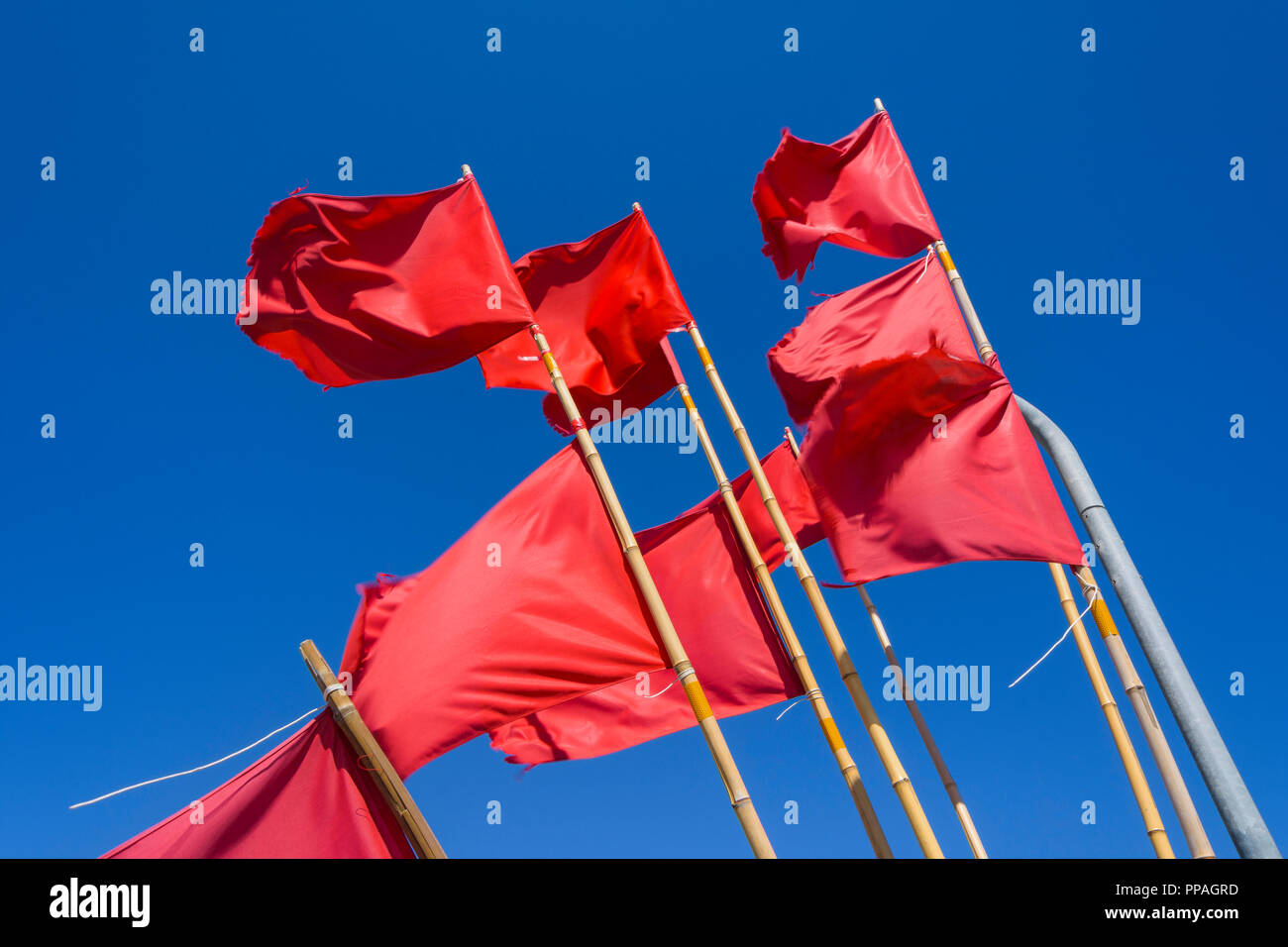 Red Marking Flags for Fishing Nets, Hornbaek, Kattegat, Zealand ...