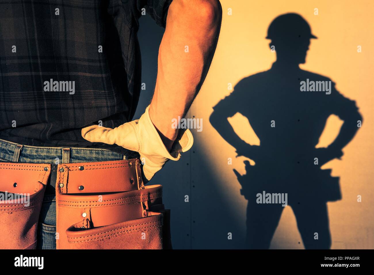 Construction Site Superhero Concept Industrial Theme. Shadow of ...