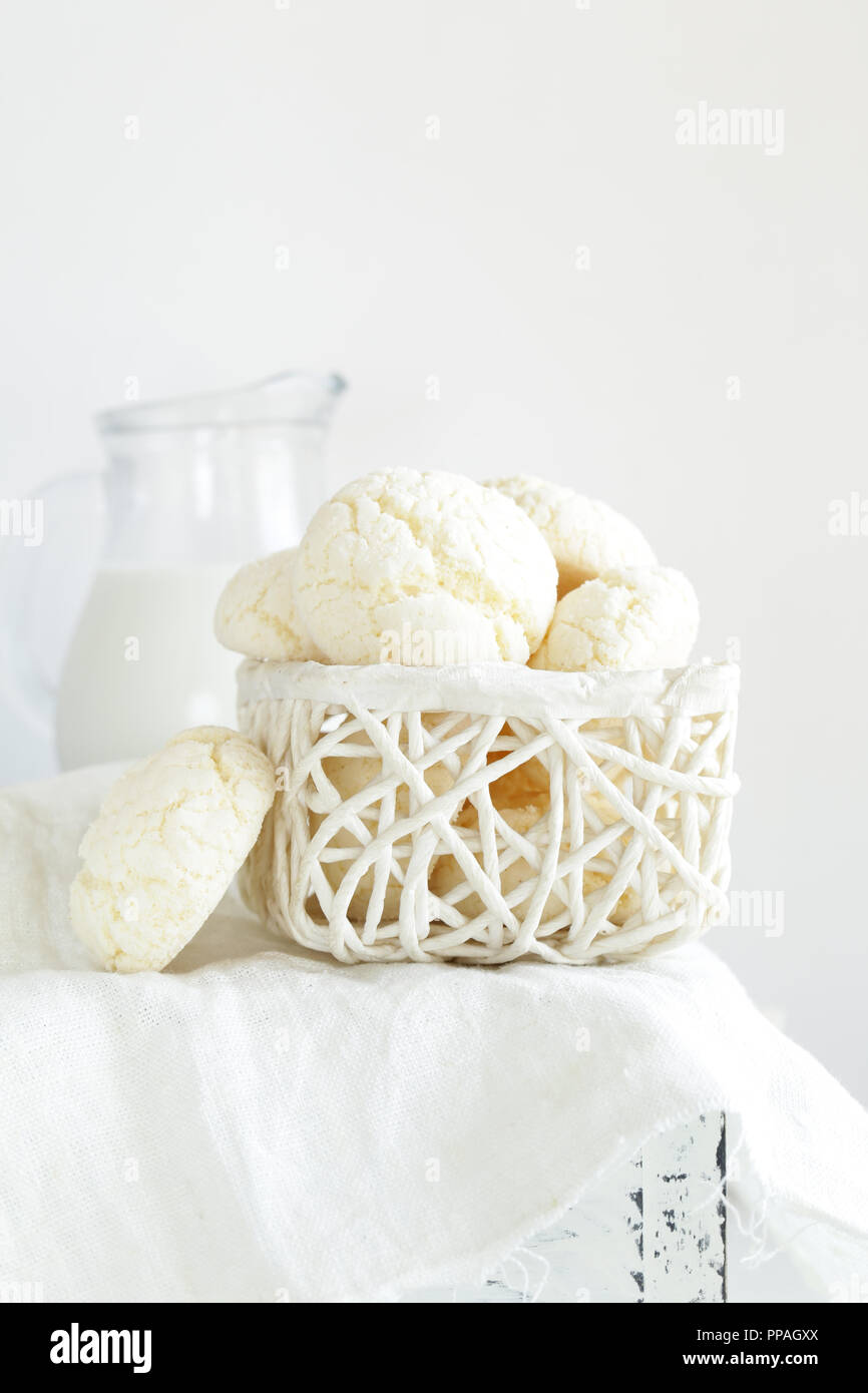 biscuits cookies with milk, white still life Stock Photo - Alamy
