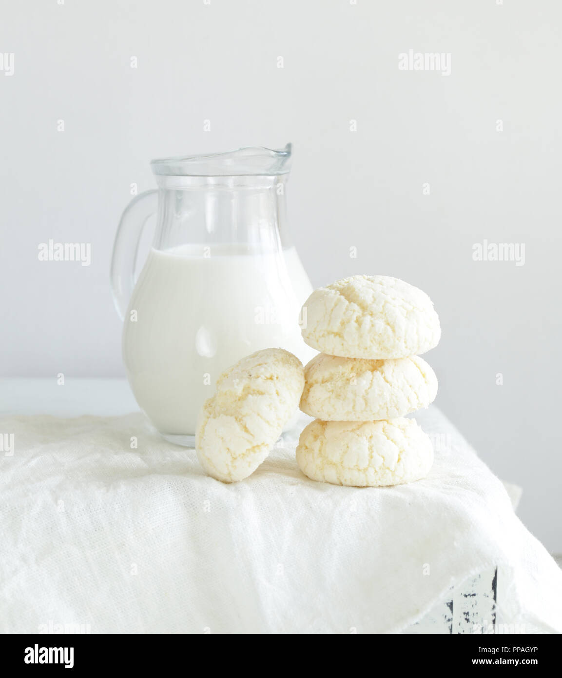 biscuits cookies with milk, white still life Stock Photo - Alamy