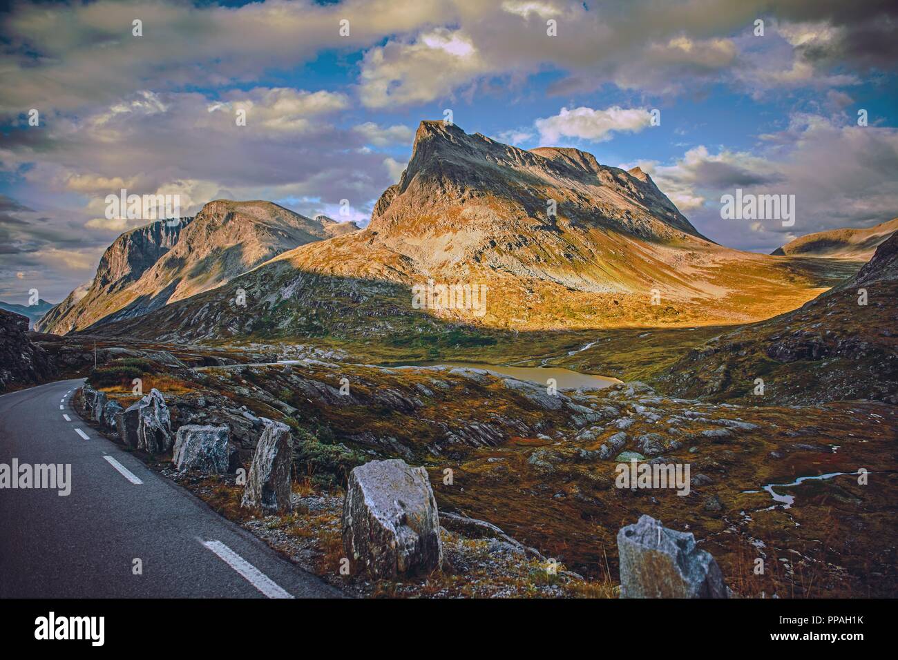 High Mountain Norwegian Road Near the Famous Trollstigen, Norway Stock ...