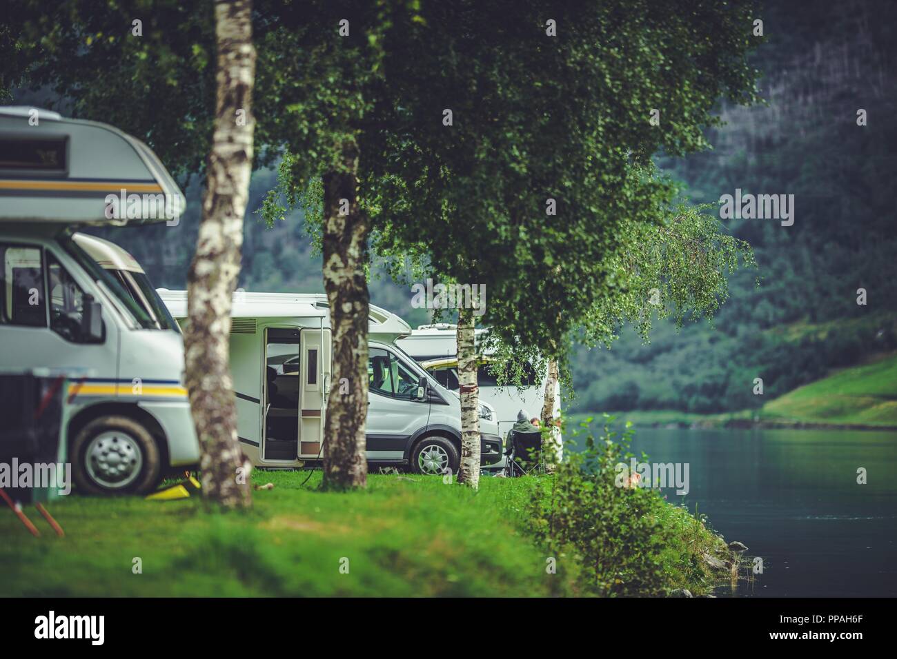 Scenic RV Park Camping. Lakefront Campsite. Vacation in Recreational ...