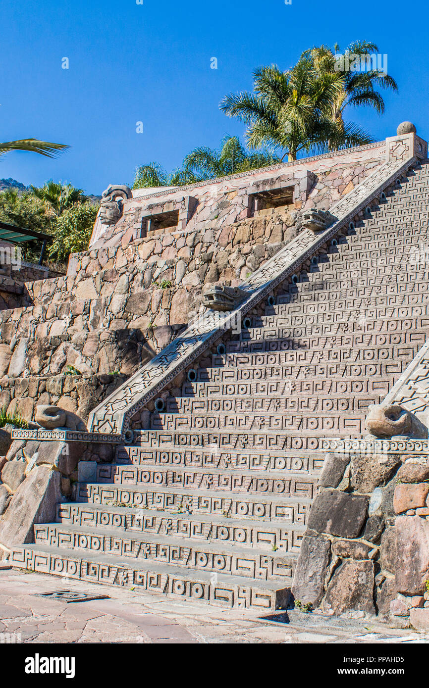 beautiful view of a stone staircase with mayan decoration Stock Photo ...