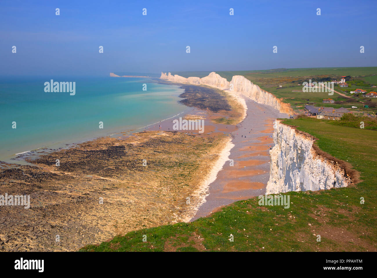Birling gap and the Seven Sisters chalk cliffs and beach East Sussex ...