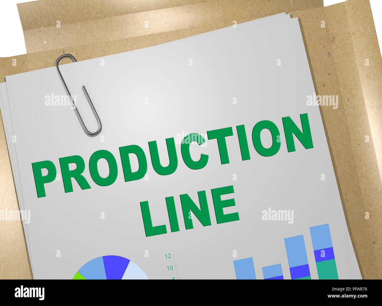 3D illustration of PRODUCTION LINE title on business document Stock ...