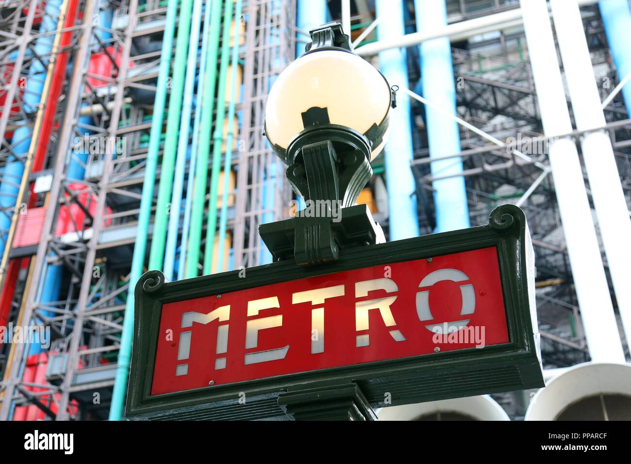 Paris, France - August 19, 2018: Ancient Metro Signage at the Pompidou ...