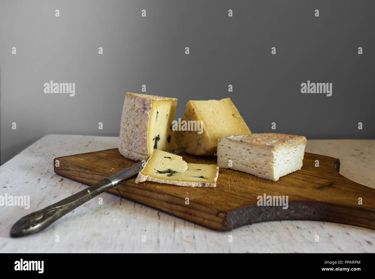 still life with pieces of cheese. food. delicious. vintage. retro Stock ...