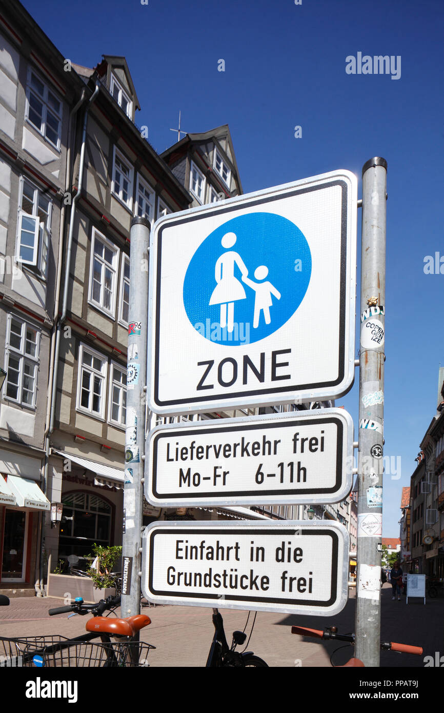 Traffic sign pedestrian zone, half-timbered houses, Kramerstrasse ...
