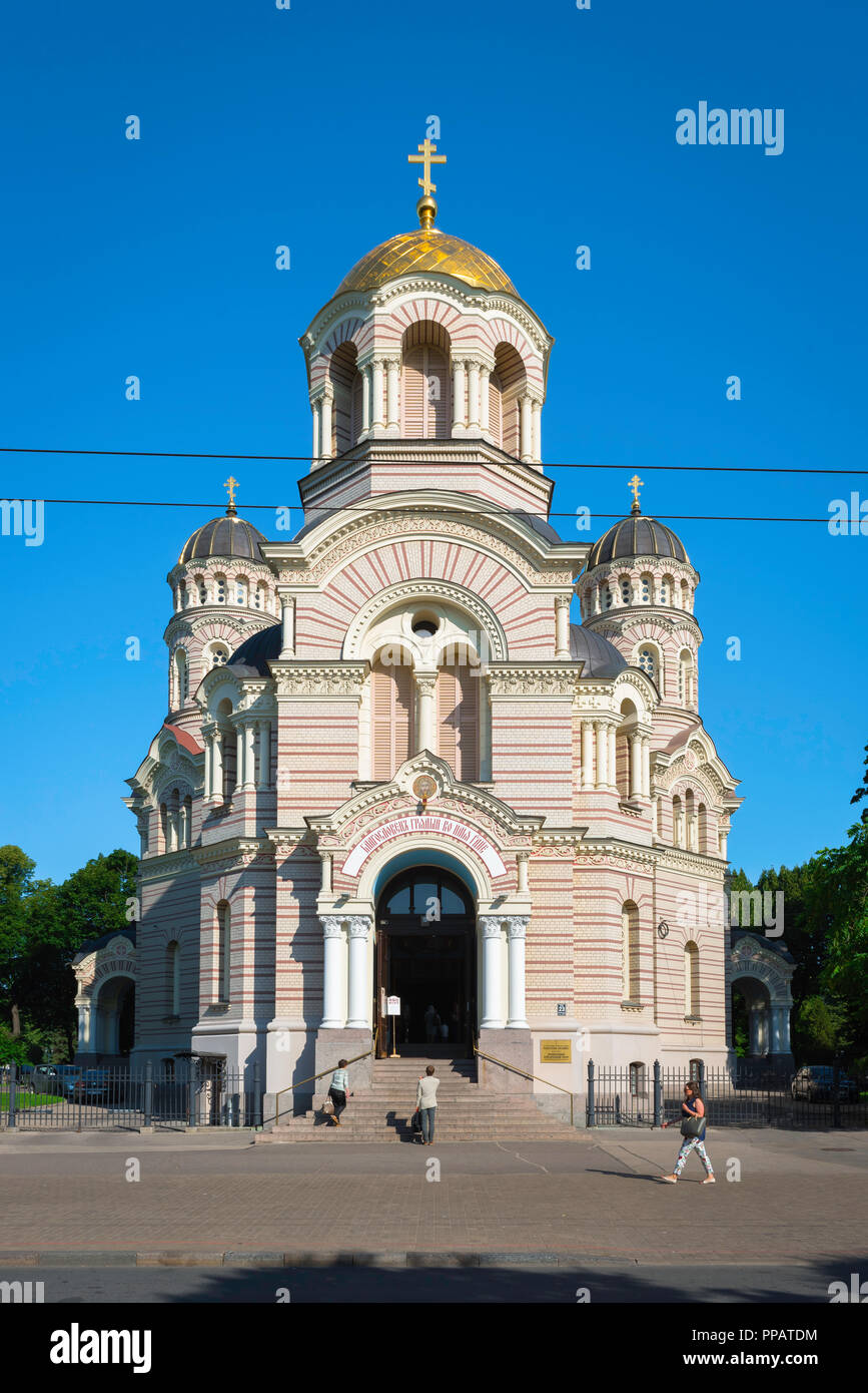 Russian Orthodox Cathedral Riga, view in summer of the entrance to the ...