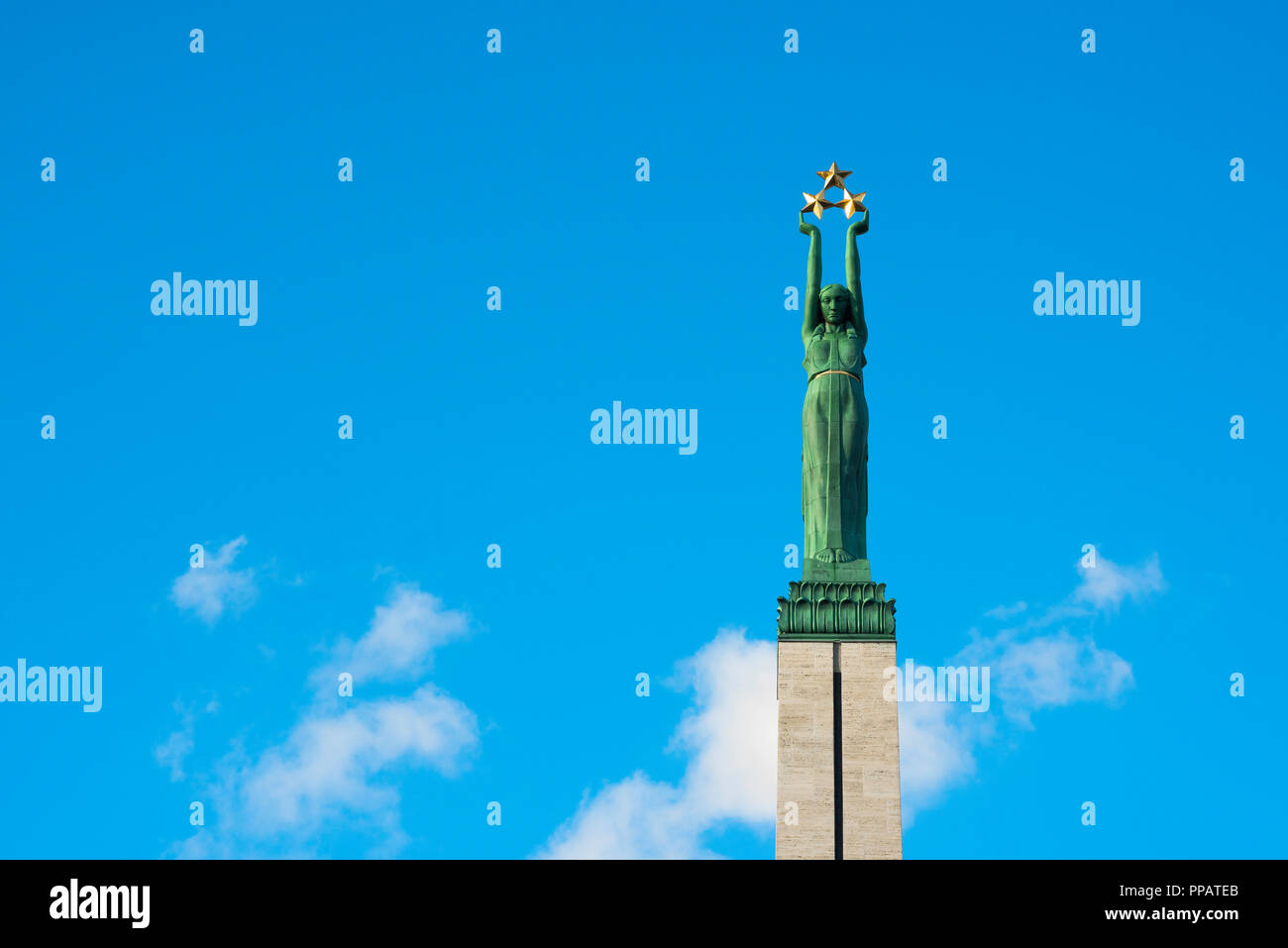 Riga Freedom Monument, view of the Liberty statue sited on top of the ...