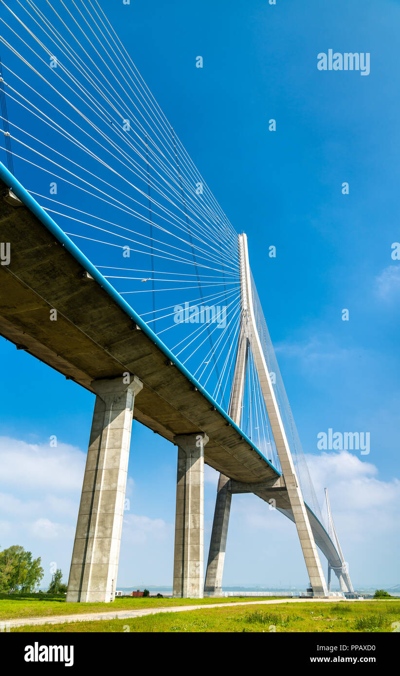 The Pont de Normandie, a cable-stayed road bridge across the Seine in ...
