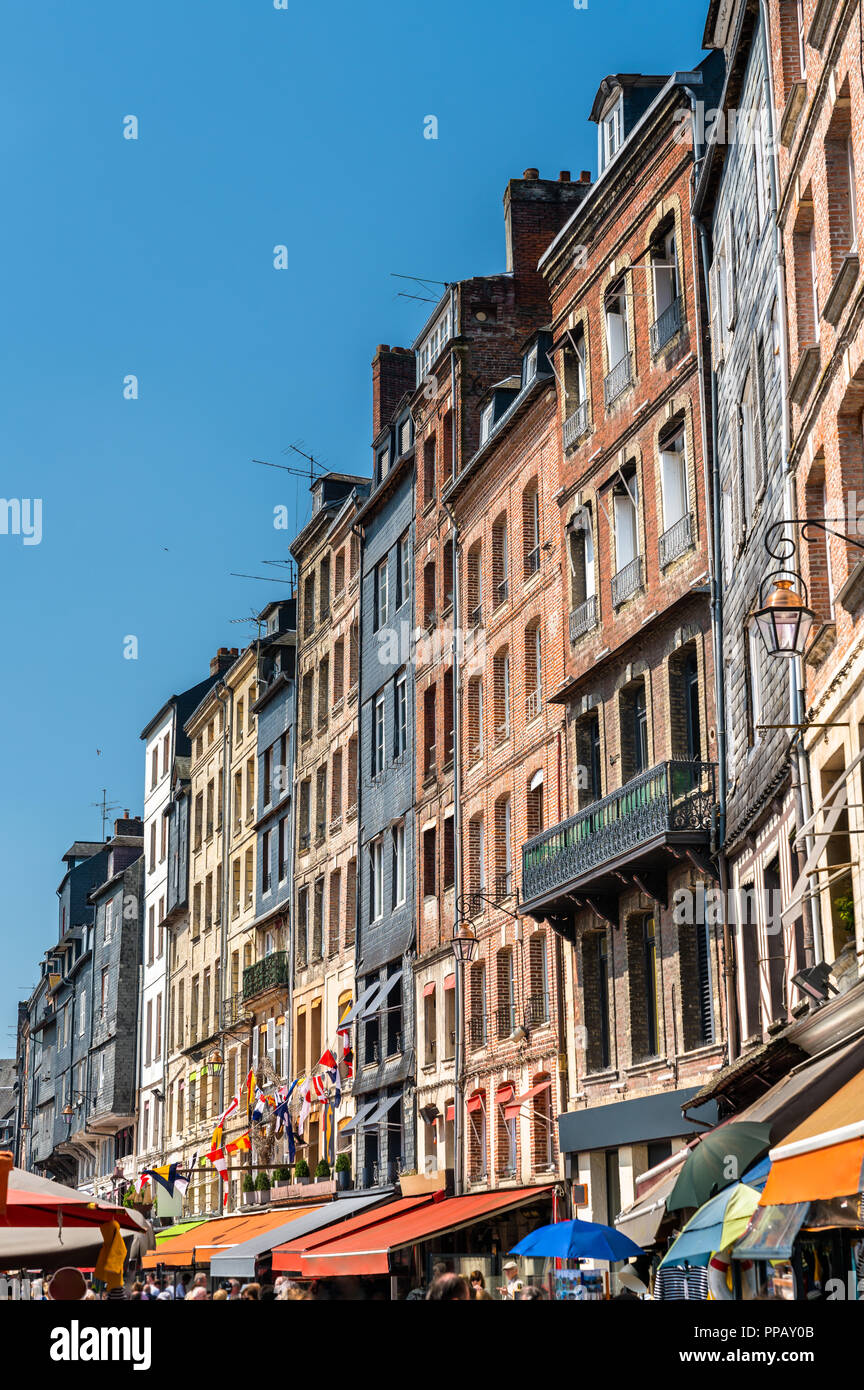 Traditional houses in the harbour of Honfleur. Normandy, France Stock ...