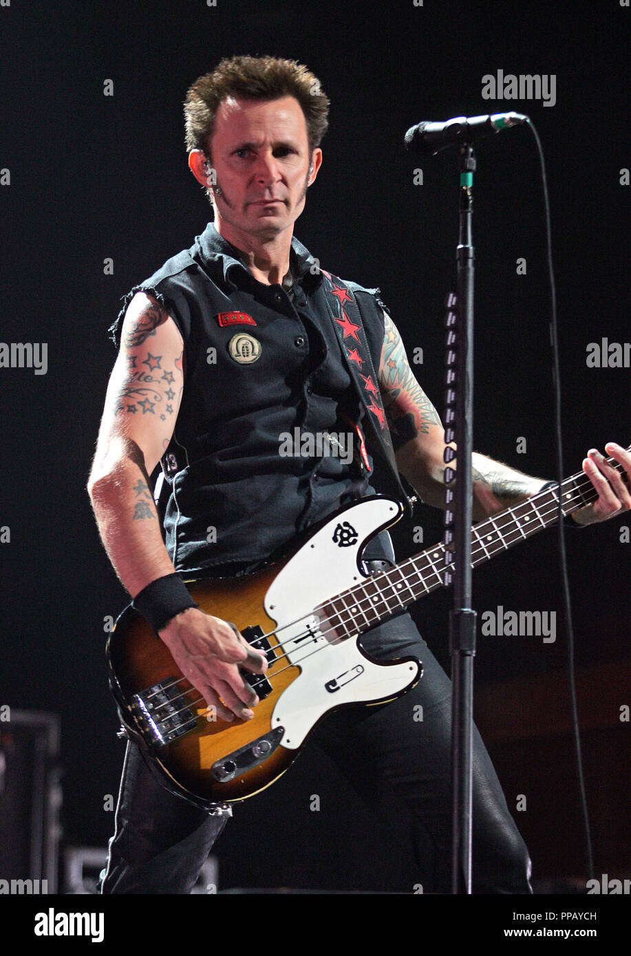 Mike Dirnt with Green Day performs in concert at the American Airlines ...