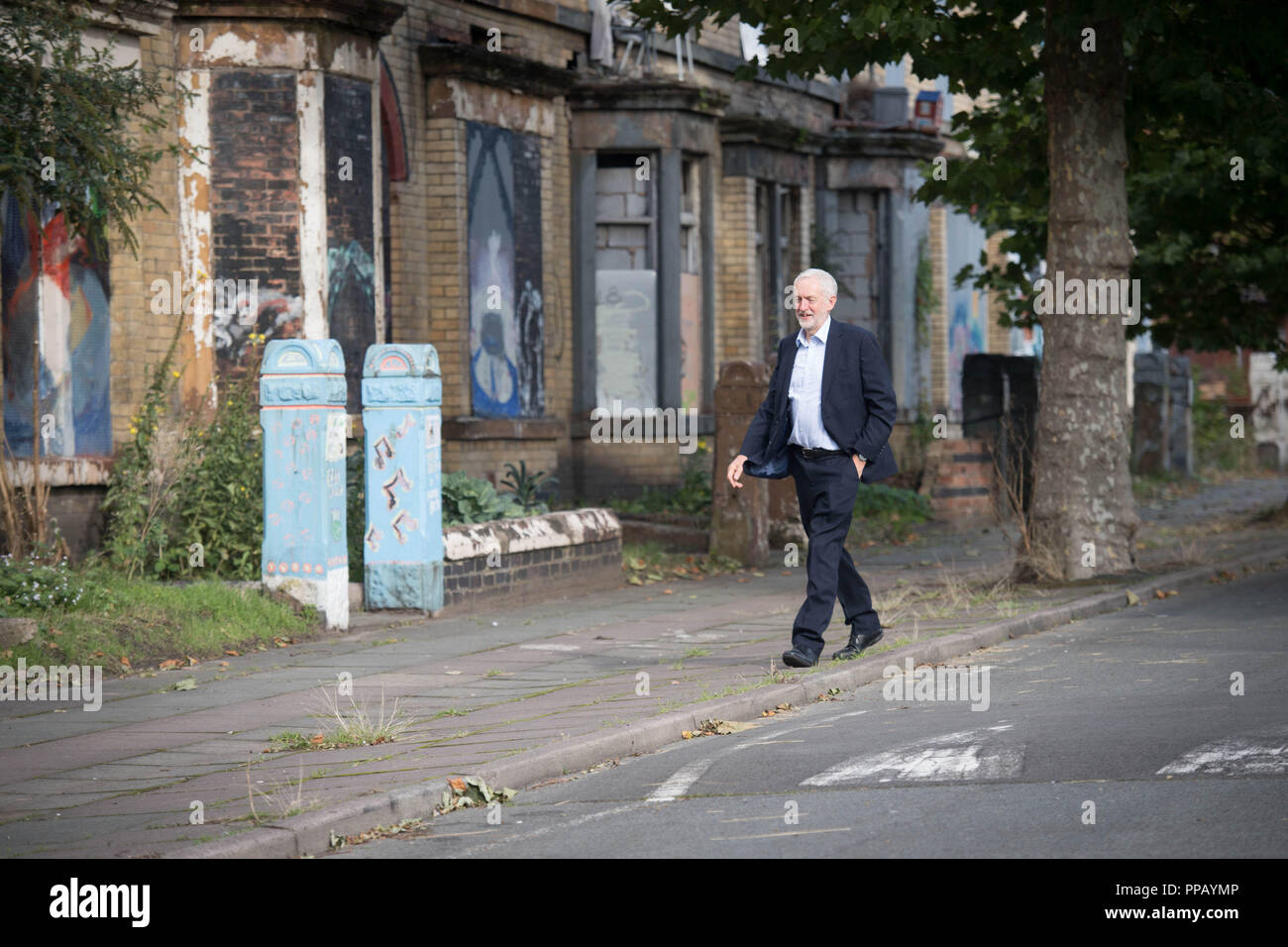 Labour leader, Jeremy Corbyn meets residents at the Granby Road housing ...
