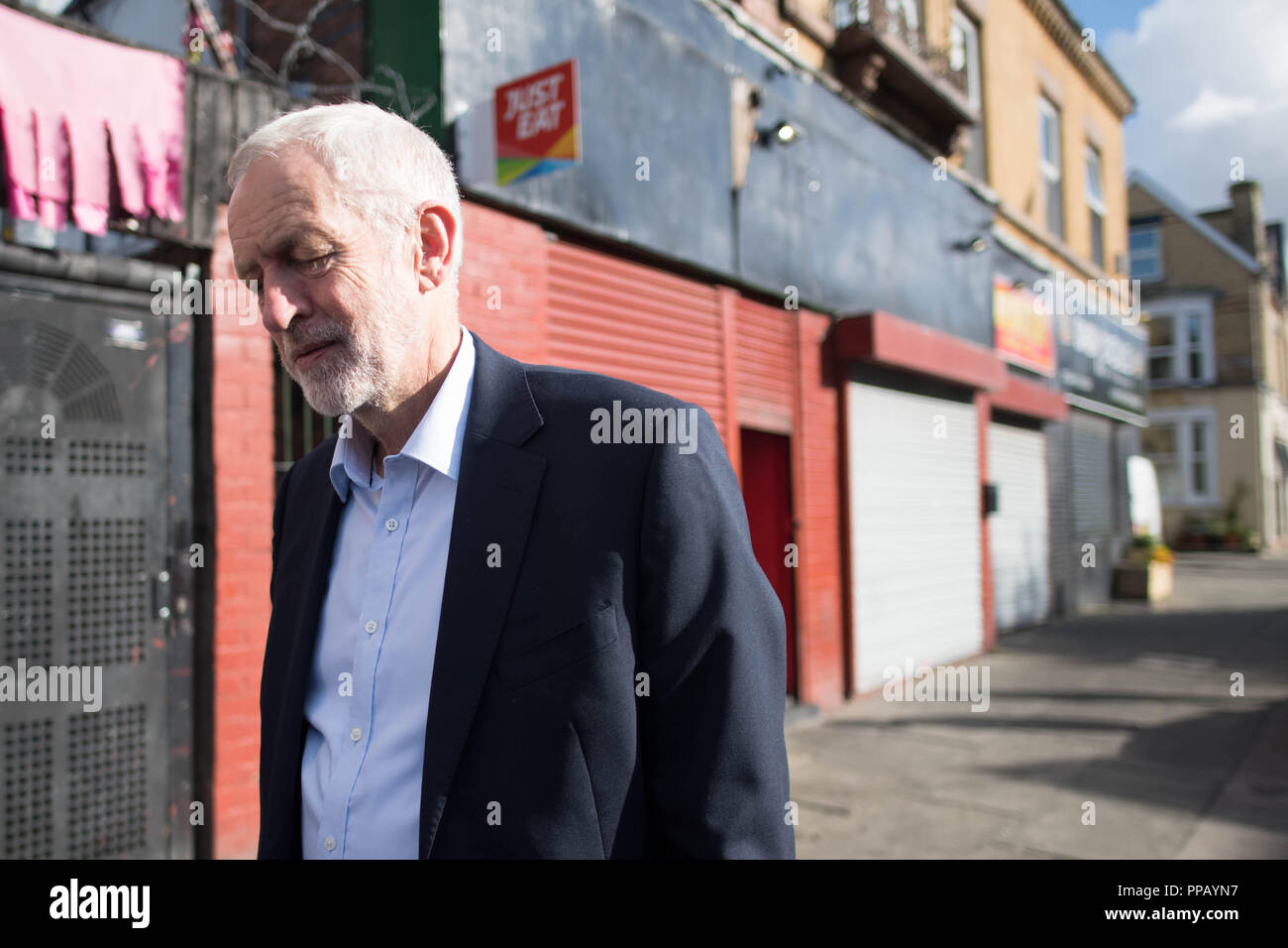 Labour leader, Jeremy Corbyn meets residents at the Granby Road housing ...
